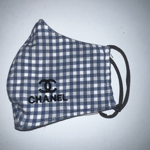 Accessories | Chanel Blue Checkered Face Mask | Poshmark